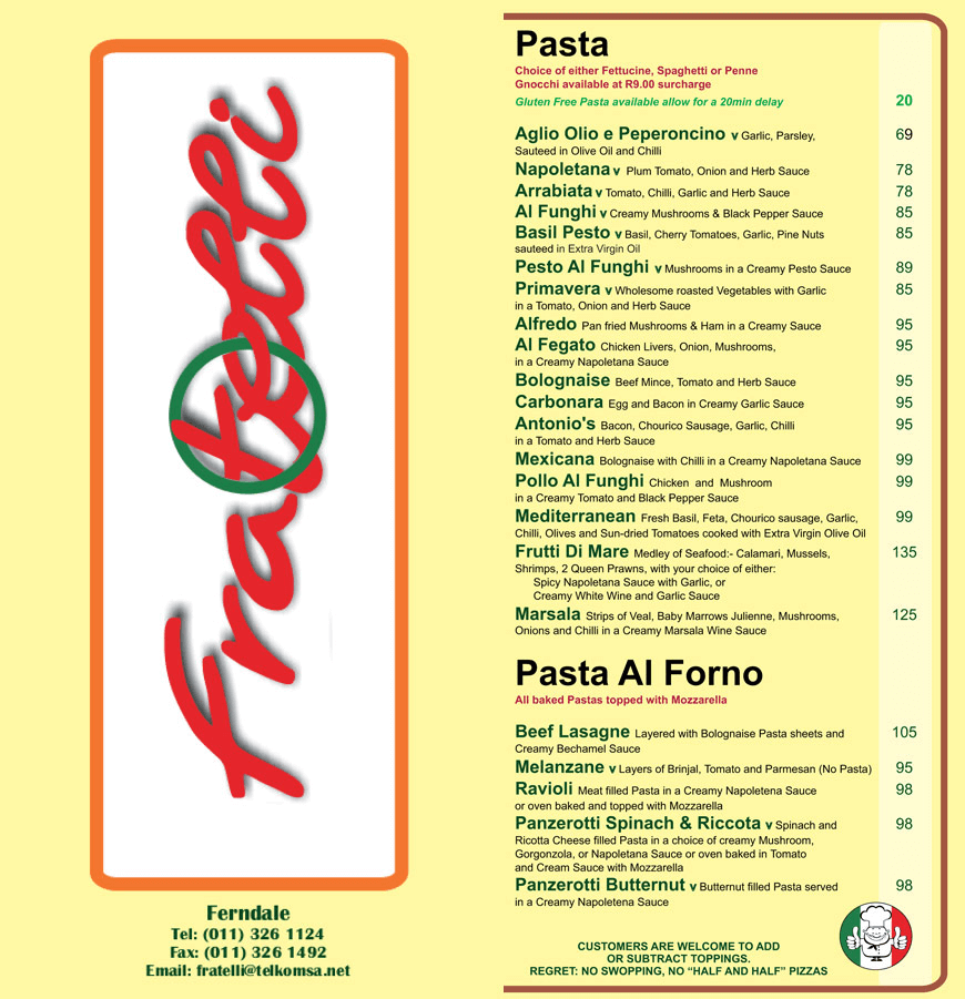 FRATELLI - SOUTH AFRICAN ITALIAN RESTAURANT - FRATELLI -Fratelli ...